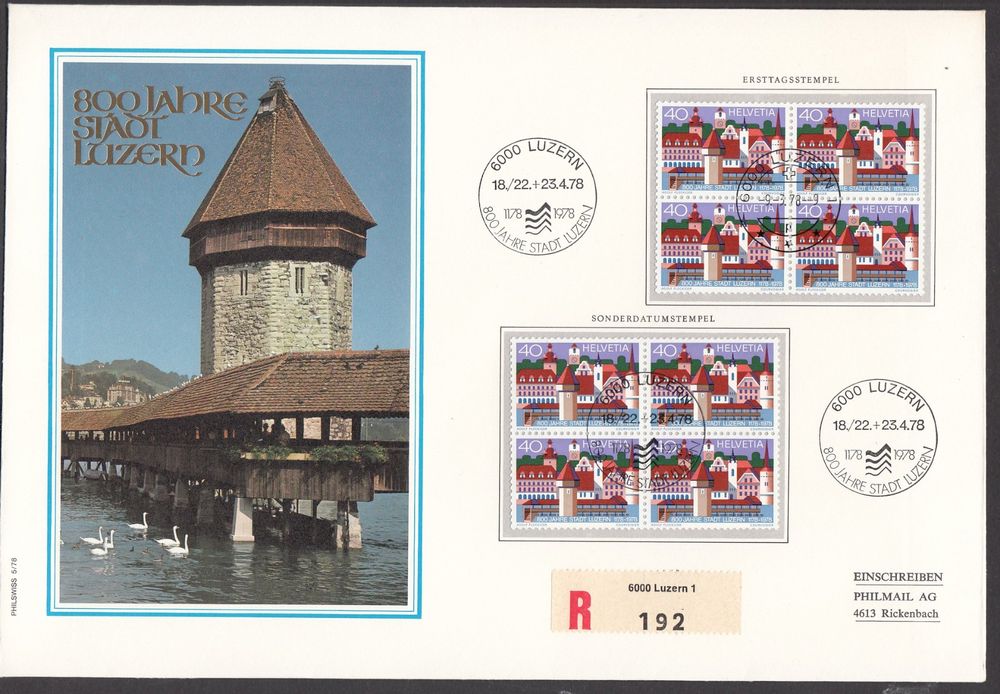 R 192 Grossbrief / 800 JAHRE STADT LUZERN 1978 ab 1.- (Neu und originalverpackt) in Brienz BE ...