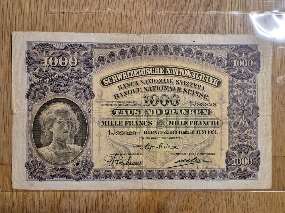 1000 Franken Note von 1931, Giesserei selten! (Gebraucht) in Mels für ...