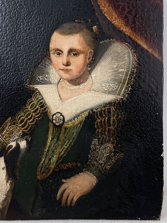 17. Jh. Dame in Tracht mit Ihrem Hund Gemälde | Kaufen auf Ricardo