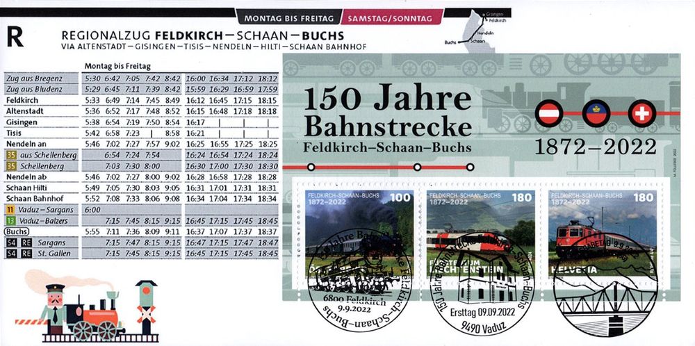 Maximumkarte Bahnstrecke Feldkirch - Buchs, Stempel 3 Länder | Kaufen auf Ricardo