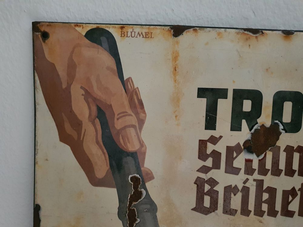 Altes grosses Emailschild Troll Briketts Emaille Schild 30er (Gebraucht ...