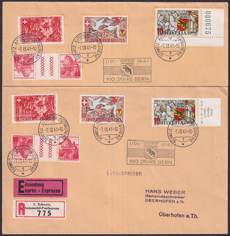 1941, 750 Jahre Bern, Nr.253, Express-Sonderbriefe +B13/B14 (Gebraucht) in Sursee für CHF 40 ...