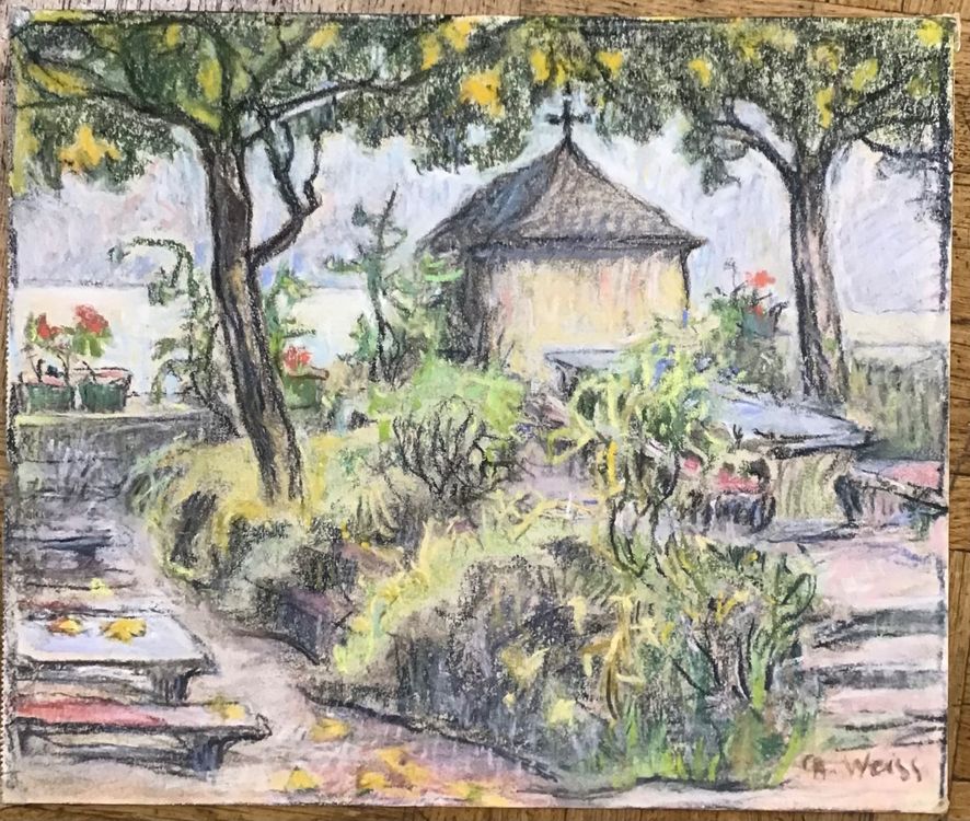 Charles WEISS (1870-?) Garten Szene Pastell Gemälde (Gebraucht) in Root ...