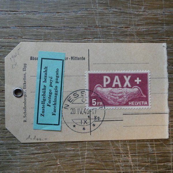 PAX - Marke 5 Fr. auf Paketanhänger / Nesslau 20.IV.46 (Gebraucht) in ...