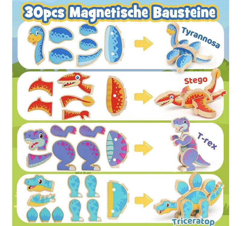 Dinosaur Magnetic Wooden Puzzle Toys for Early Learning (Neu (gemäss ...