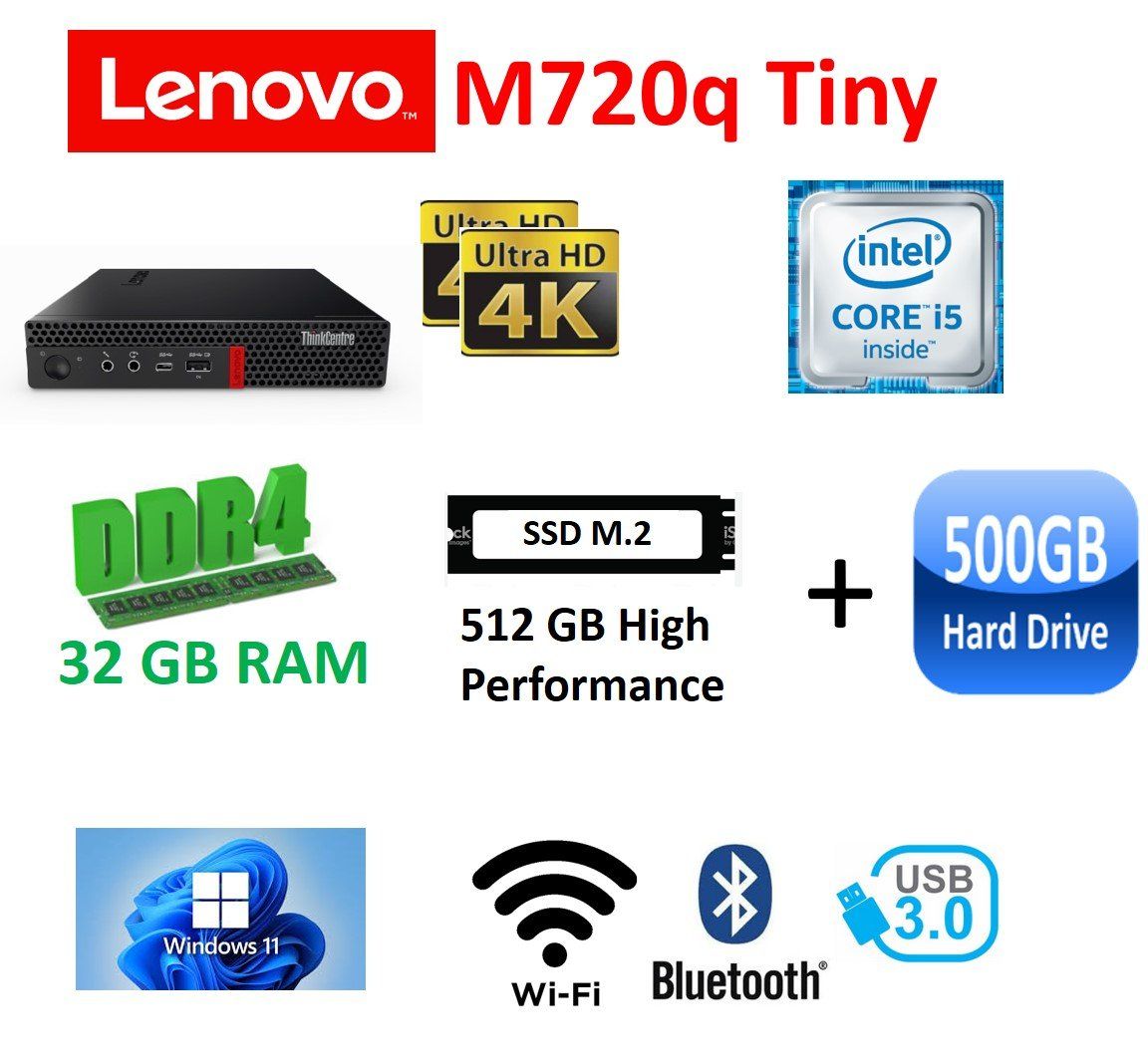 PC Lenovo ThinkCentre M720q i7-9700 32GB 500GB HD 512GB m.2 (Gebraucht ...