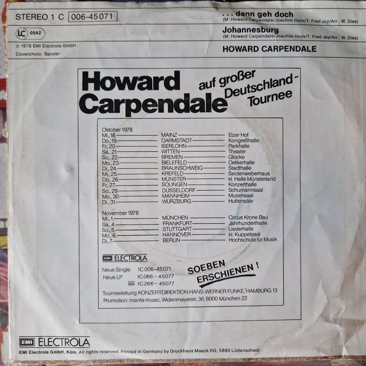 7" Howard Carpendale - dann geh doch Kult-Schlager (Gebraucht) in Burg AG für CHF 1.5 – mit ...