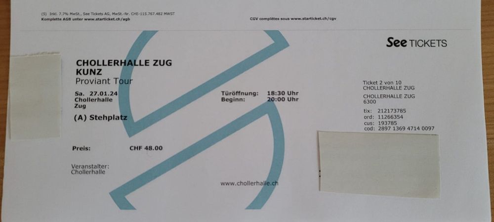 2 Tickets KUNZ Proviant Tour 27.01.2024 Chollerhalle Zug (Neu (gemäss Beschreibung)) in Luzern ...
