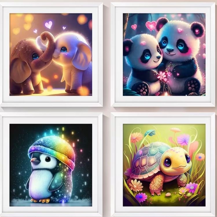 Malen nach Zahlen: 4er Set- Panda, Pinguin,Elefant,Schildkrö (Neu und ...