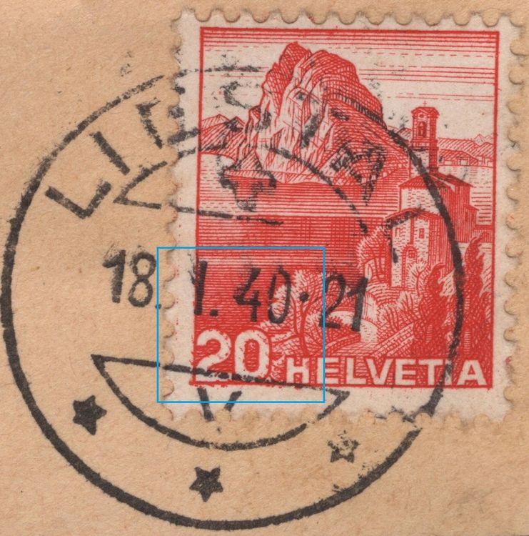 20 Rp. San Salvatore mit ABART auf Beleg von LIESTAL (Gebraucht) in Eglisau für CHF 3 – mit ...