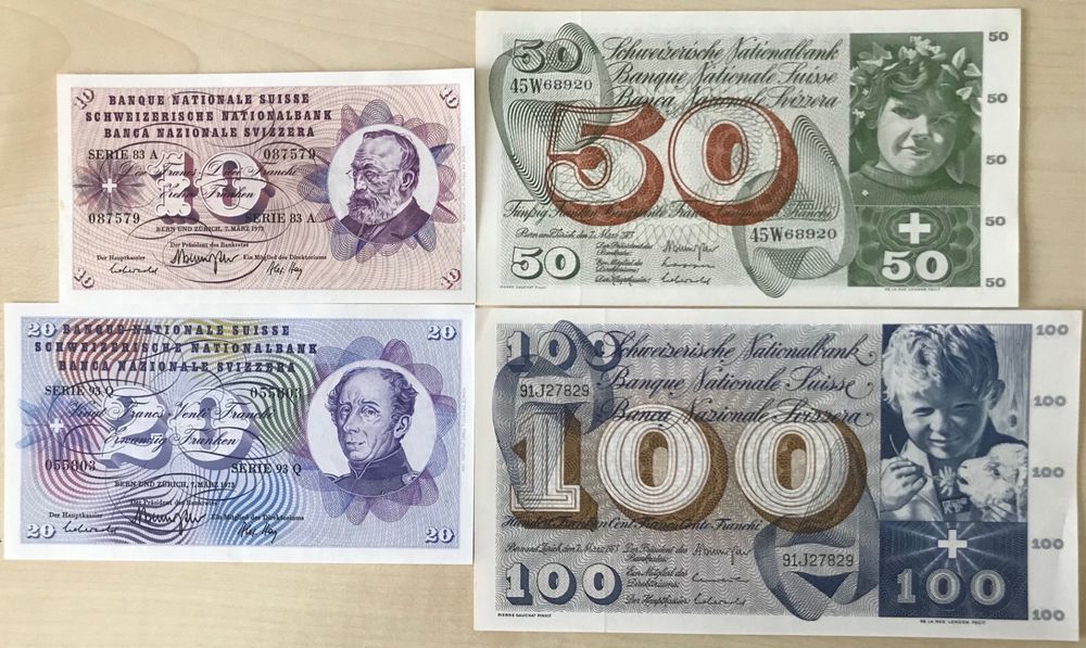 sehr schönes SET Schweizer Banknoten 10 - 100 Franken 1973 | Kaufen auf ...