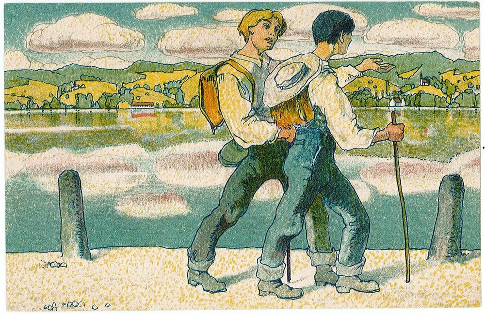 ZH 133 Künstler-Litho E. Stiefel ZÜRICHSEE «Die Wanderer» (Gebraucht ...