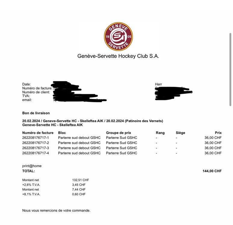 GSHC Finale Champions Hockey League x4 (D'occasion) à Petit-Lancy pour ...