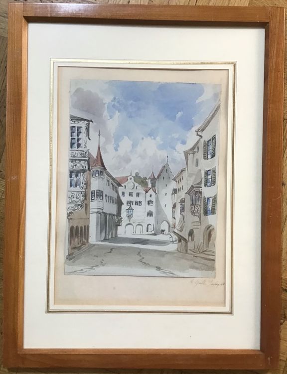 Antike Strassenszene Aquarell Unleserlich Signiert | Kaufen auf Ricardo