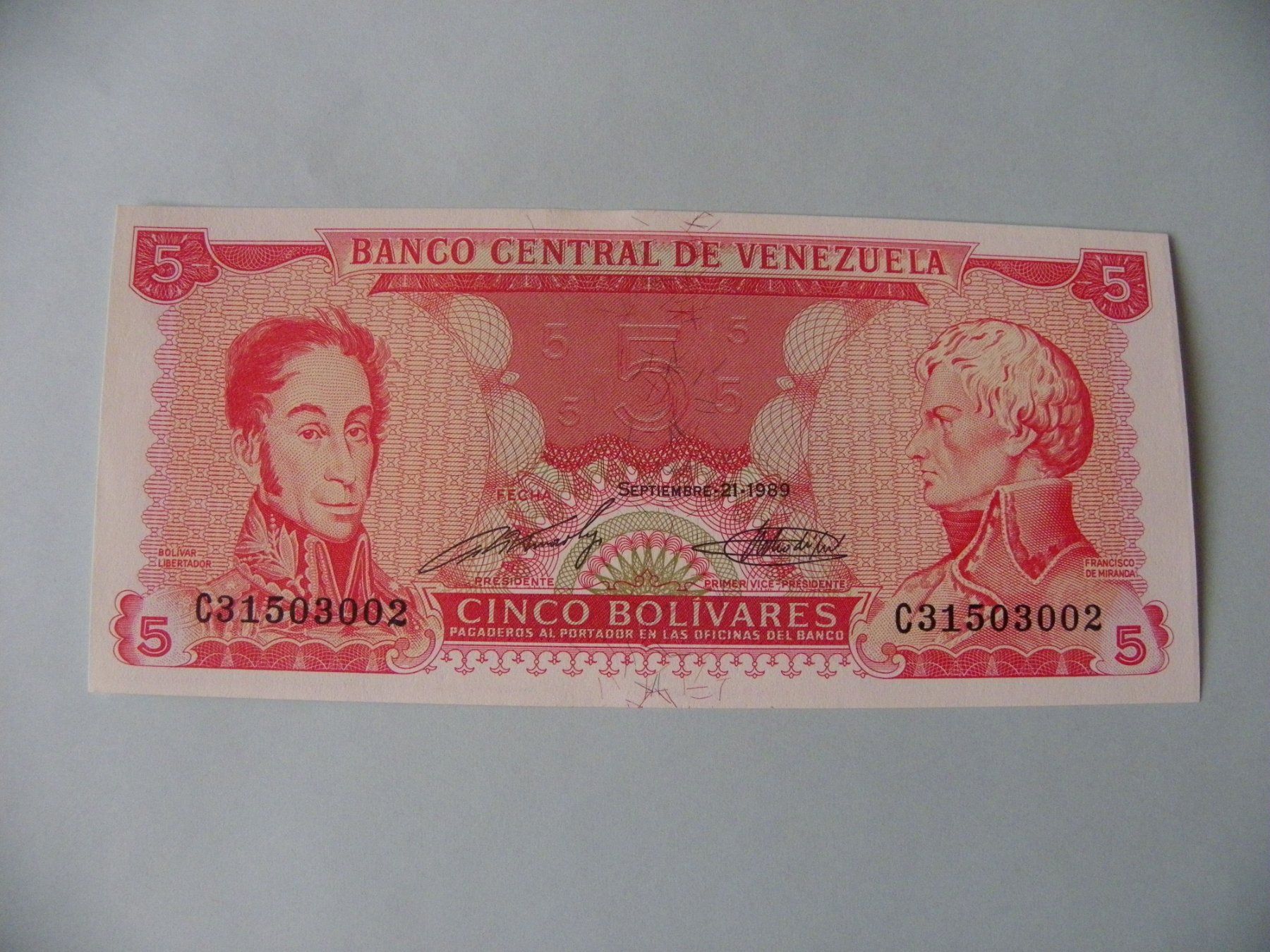 Venezuela 5 Bolivares Schein, 21.09.1989, Top Zustand! (Neu (gemäss ...