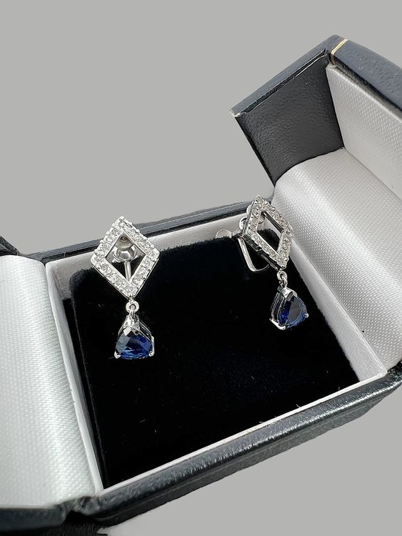 Saphir 1.2c und Diamanten 0.2c Ohrclip 18k Weissgold *S866 (Gebraucht ...