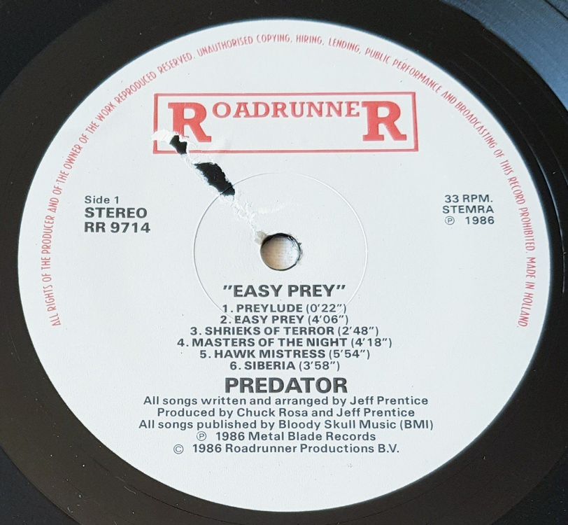 Predator – Easy Prey - LP - 1986 - OIS - Roadrunner Records (Gebraucht ...