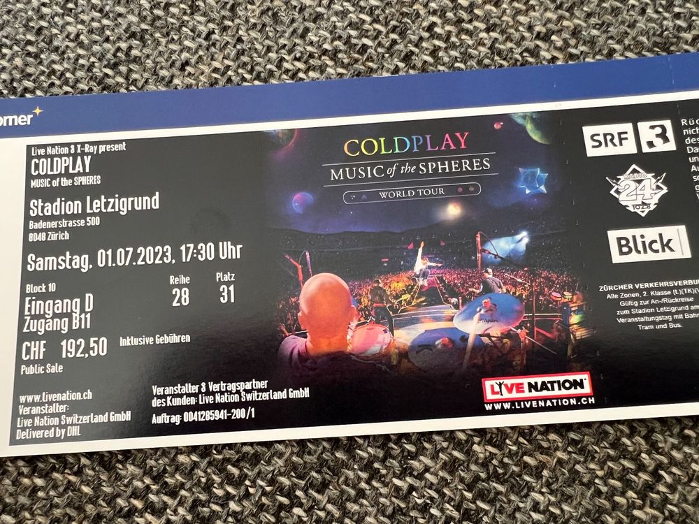 Coldplay Sitzplatzticket 1. Juli 2023 (Neu und originalverpackt) in ...