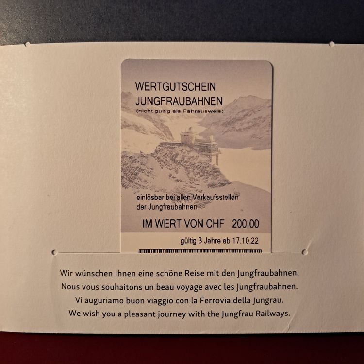Gutschein Jungfraubahnen (Gebraucht) in Meilen für CHF 150 – mit Lieferung auf Ricardo kaufen