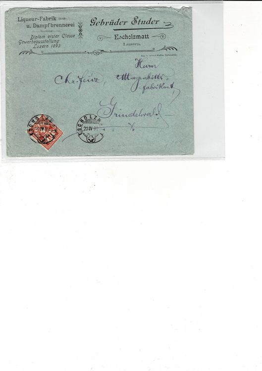 Gebrüder Studer ESCHOLZMATT LU Geschäftsbrief 1899! (Gebraucht) in Hergiswil NW für CHF 9 – mit ...