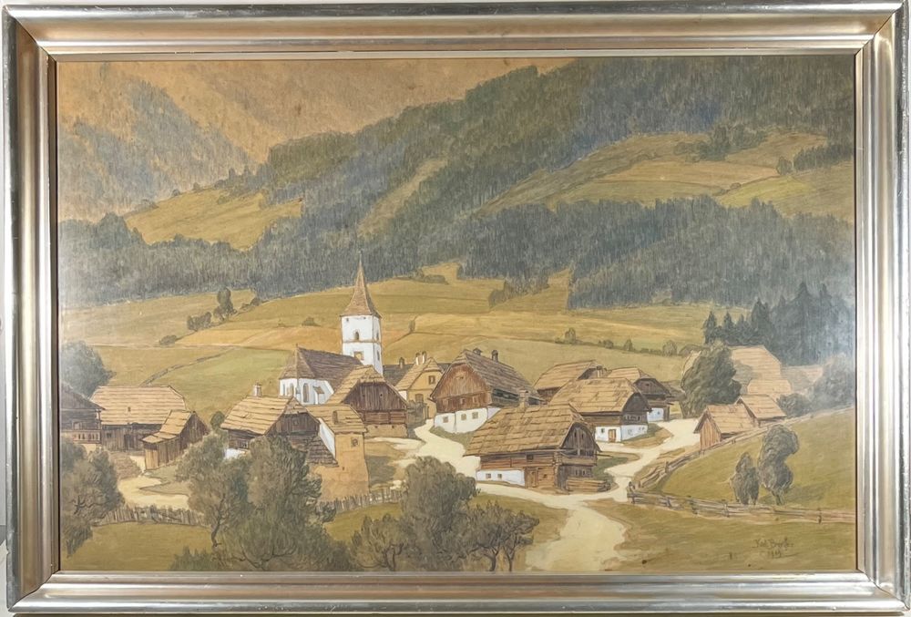 Karl Berger - Grosse Dorf Ansicht Mischtechnik aus 1919 (Gebraucht) in ...