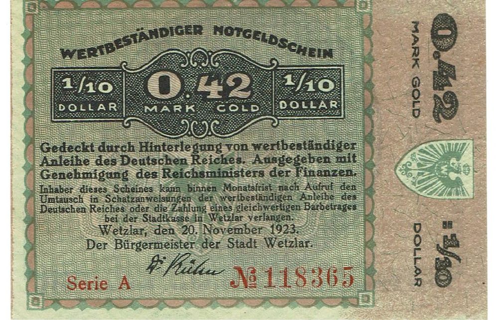 Wetzlar 0.42 Goldmark 20.11.1923 VZ-VZ+ (Gebraucht) in Steffisburg für ...