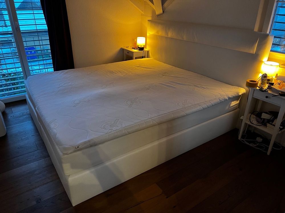 Boxspringbett Kunstleder Weiss 200x220 | Kaufen auf Ricardo