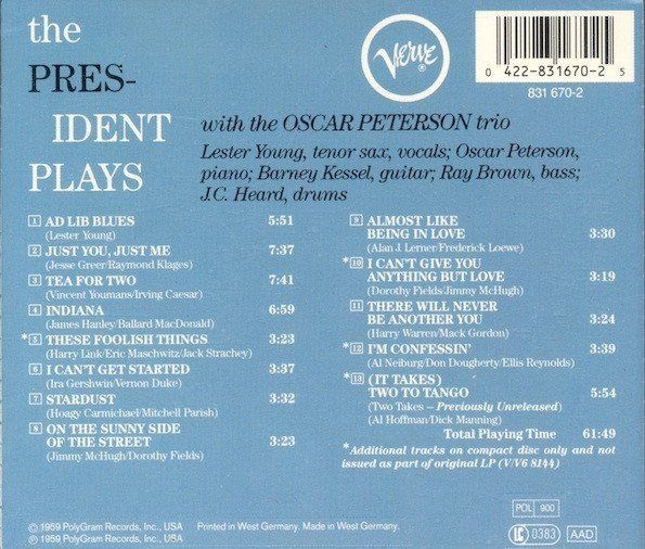 Lester Young [VERVE] Barney Kessel, Ray Brown,Oscar Peterson (D ...