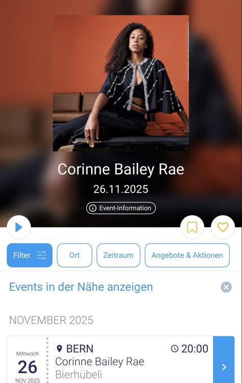 Corinne Bailey Rae 2 Tickets, Bern, 26.11.2025, 2 Sitzplätze (Neu und ...