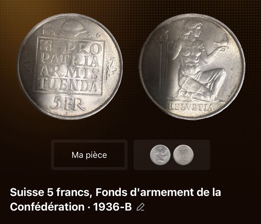 Pièce collection 5 CHF (D'occasion) à Renens VD pour CHF 40 – avec livraison | Acheter sur Ricardo