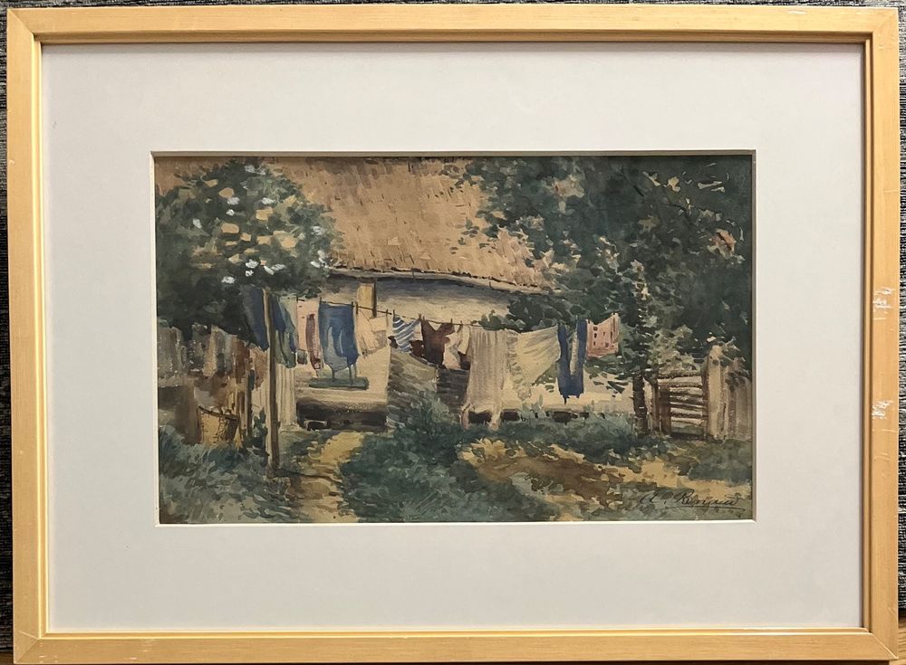 Adrien Renaud (XIX) Garten Szene Aquarell | Kaufen auf Ricardo