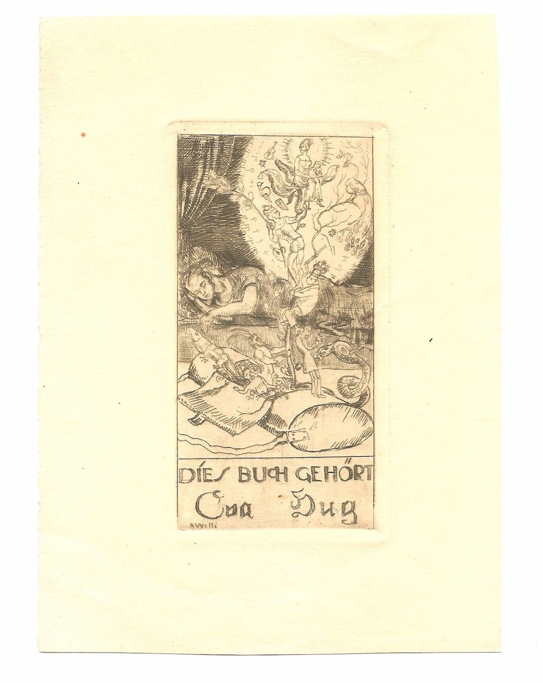Gravure ancienne, ex-libris signé "A. Wahli" (D'occasion) à Farvagny-le ...