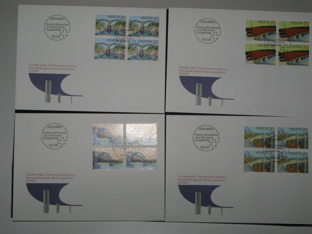 Werbemarken FDC 10.09.1991 Brücken Nr. 814 - 817 4-Block (Gebraucht) in ...
