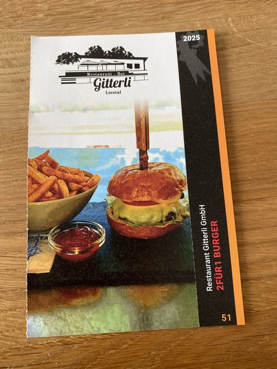 2:1 Gutschein für Burger Restaurant Gitterli in Liestal (Neu (gemäss Beschreibung)) in Liestal ...