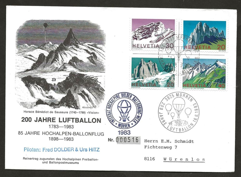 Ballon Schweiz 1983 Mürren Zurzach BRD Luftpost | Kaufen auf Ricardo