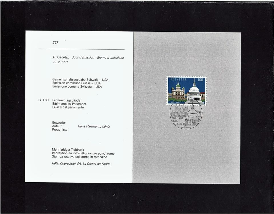 1991 Faltblatt Schweiz-USA (Neu (gemäss Beschreibung)) in Oberwil (Dägerlen) für CHF 0.5 – mit ...