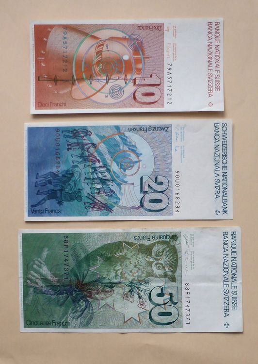 CH / Suisse - 10 frs, 20frs, 50 frs Banknoten - kursgültige (Neuf (Voir ...