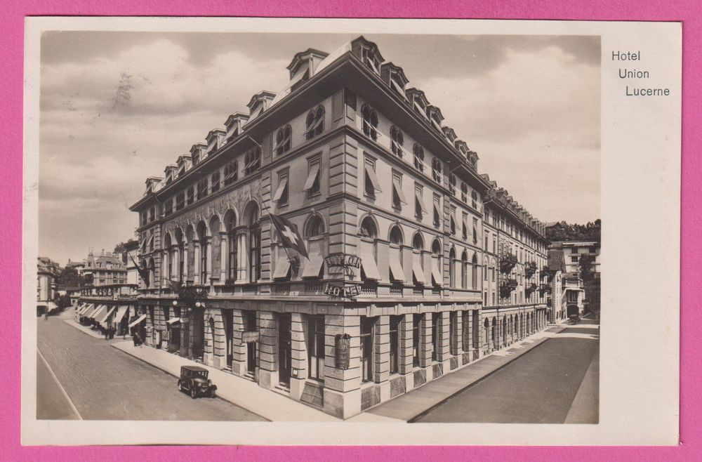 Lucerne / Luzern gel 1930 Hotel Union mit Oldtimer (Gebraucht) in ...