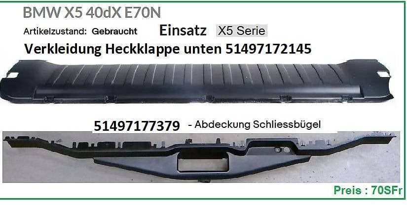 BMW X5 Heckklappeverkleidung unten + Abdeckung Schliessbügel (Gebraucht ...