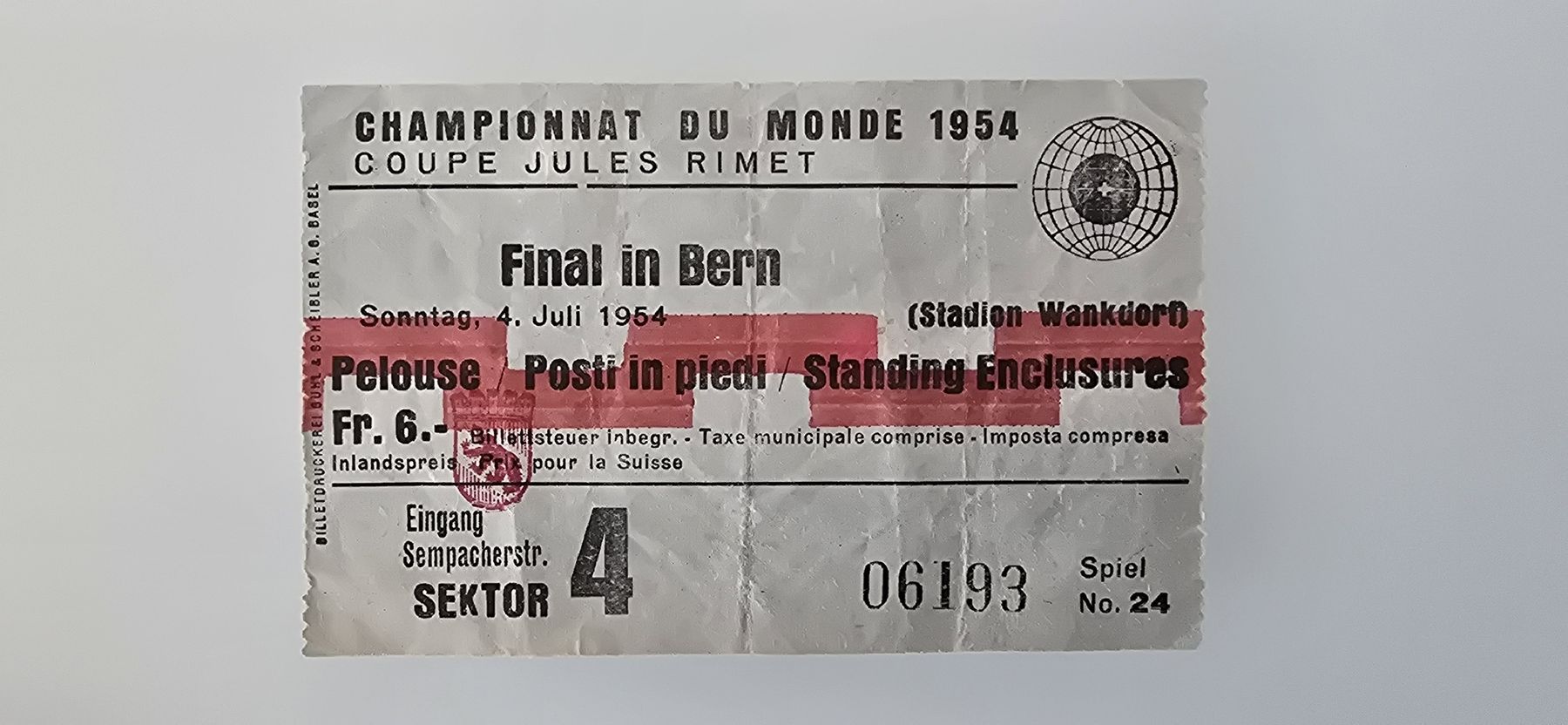 Eintrittskarte Fussball WM 1954 Final "das Wunder von Bern" (Gebraucht ...