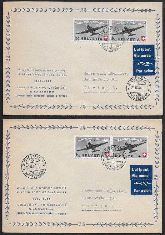 1944 SET 25J Jubil.CH Luftpost F40 verschied. Etappen ab 1.- | Kaufen auf Ricardo
