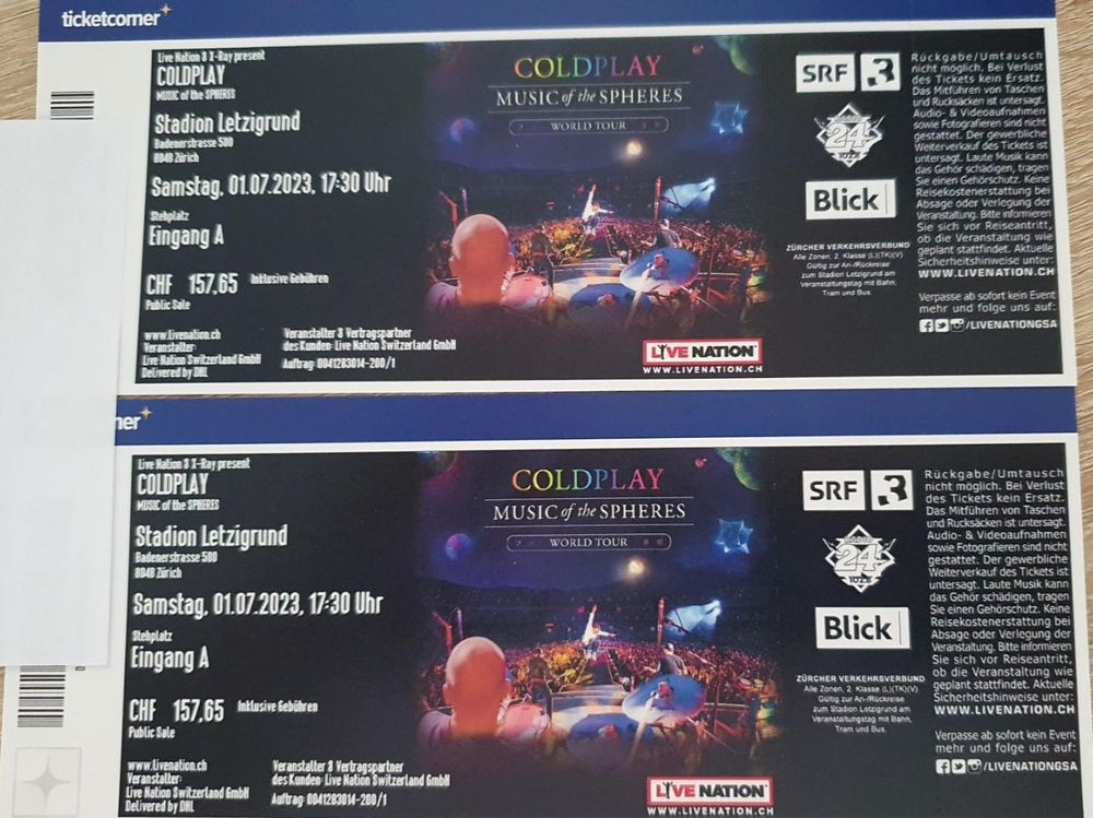 Coldplay Tickets Stehplätze 1. Juli 2023 Zürich (Neu und ...