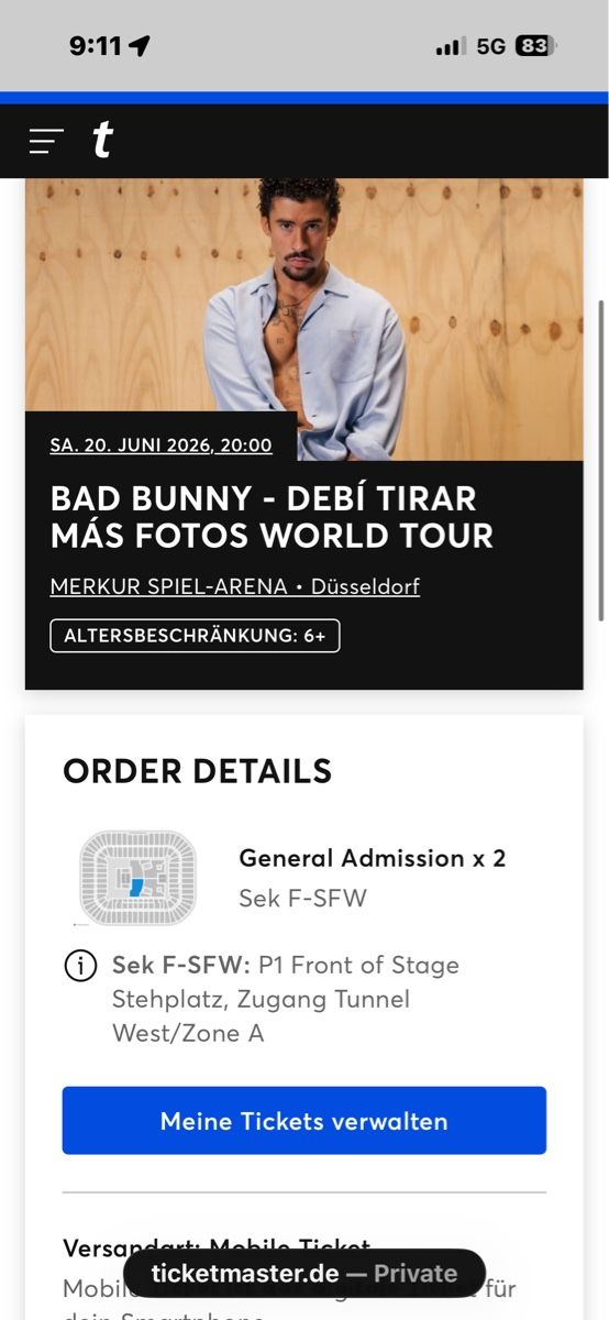 Bad Bunny 20.06.26 Düsseldorf Golden Circle tickets 2x (Neu und ...