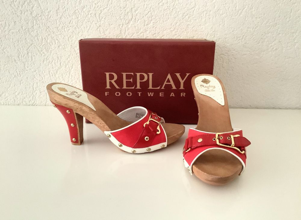 Replay Red Leather & Canvas Mules 39 (Gebraucht) in Founex für CHF 35 ...