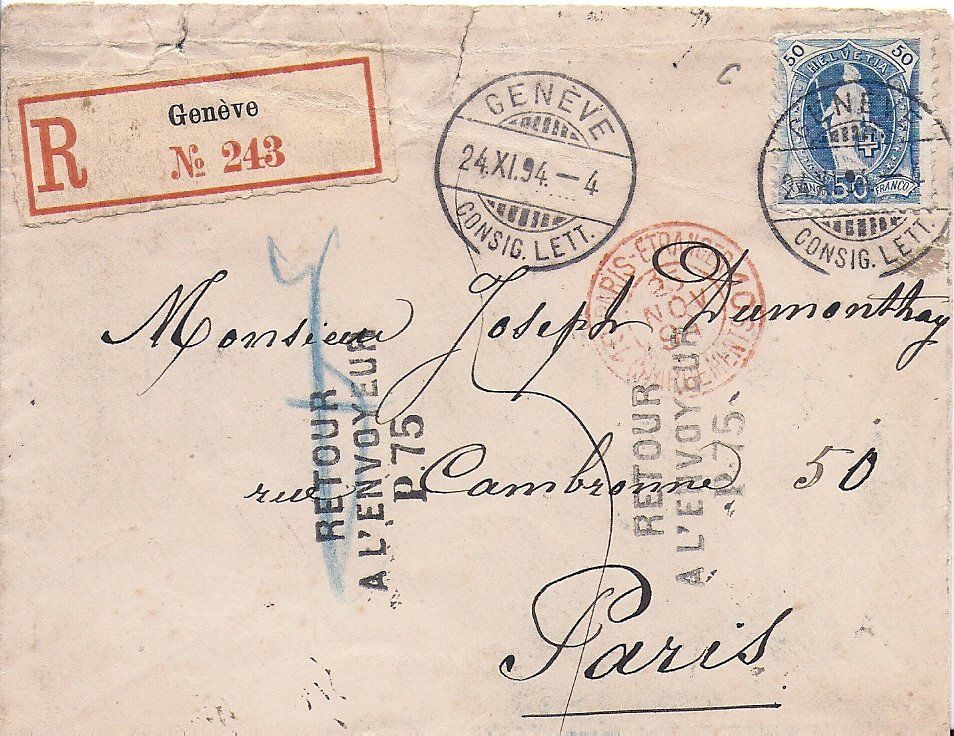 LETTRE DE GENÈVE à PARIS, avec retour à l'envoyeur (Gebraucht) in Les ...