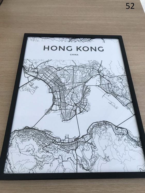 Hong Kong Poster - Stadtplan schwarz weiss gerahmt (Neu (gemäss Beschreibung)) in Baar für CHF 5 ...