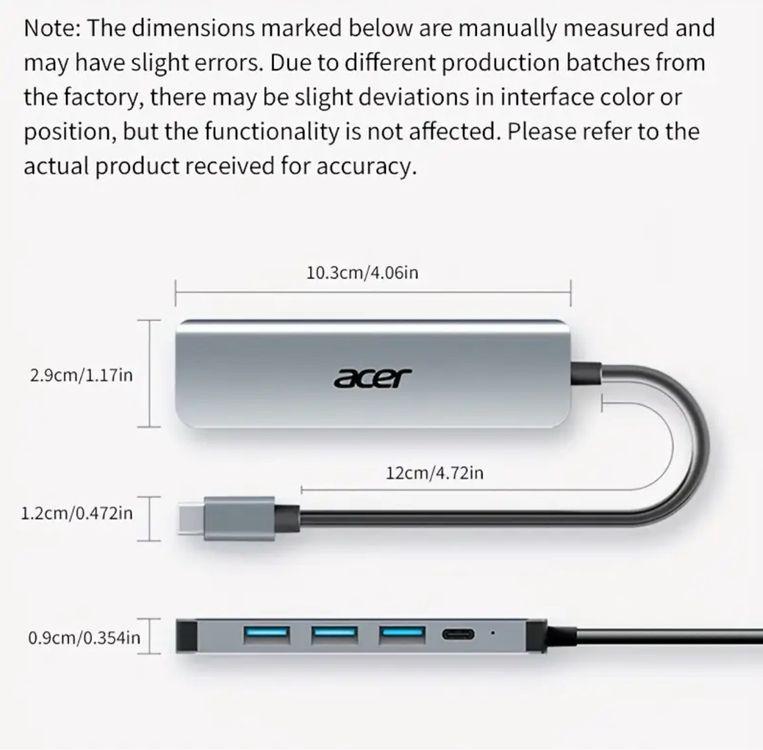 Acer 5-in-1 USB-C Hub – HDMI + 3×USB 3.0 + PD 100W (Neu und ...