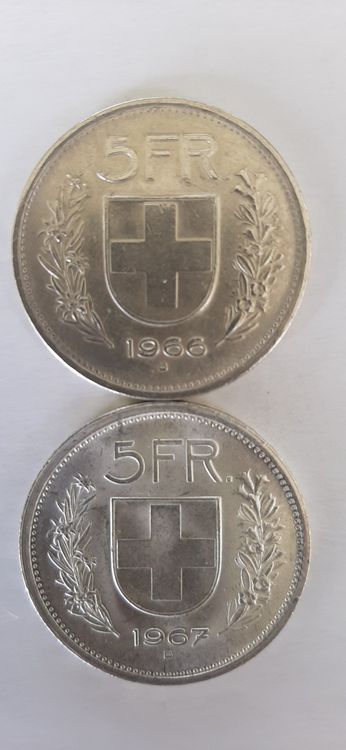 Neue Silber Münzen 5.- Fr. 1966, 1967 neu, unzirkuliert, (Neu (gemäss Beschreibung)) in Meggen ...