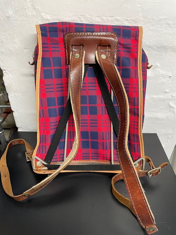 Vintage Rucksack kariert Stoff/Leder 60/70er Jahre (Gebraucht) in ...