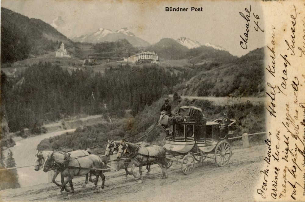 Tarasp GR - Bündner Post - Kutsche / 4-er Gespann um 1904 (Gebraucht) in Niedergesteln für CHF 8 ...
